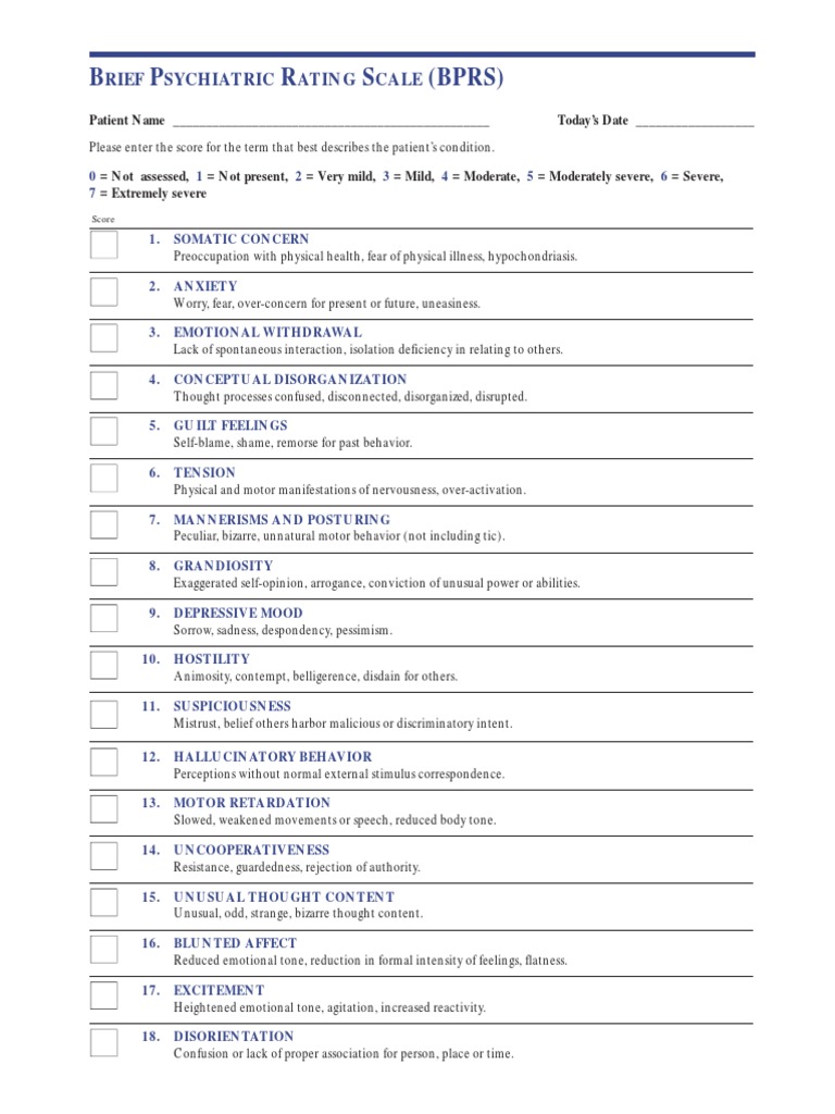 BPRS Scoring and Interpretation Guide | PDF