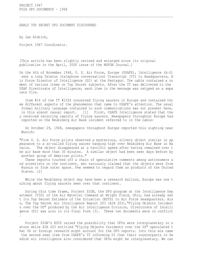 Ufo Reports 1948 | PDF | Classified Information In The United States ...