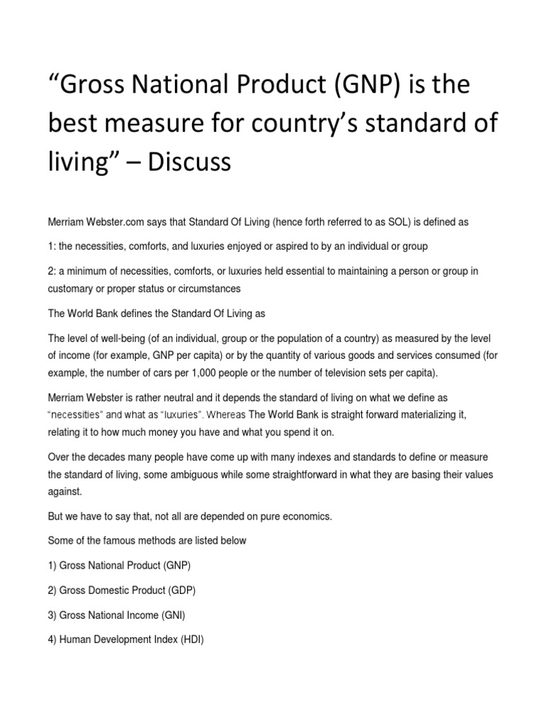 “Gross National Product (GNP) is the Best Measure for Country’s ...