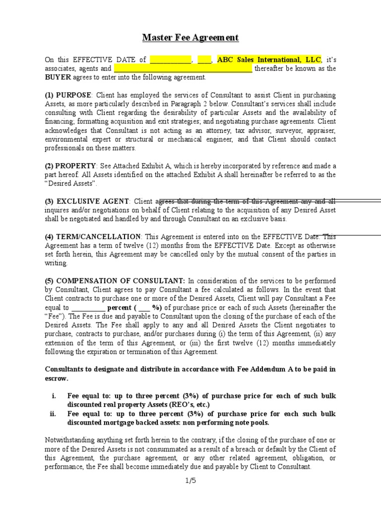 Master Fee Agreement | PDF