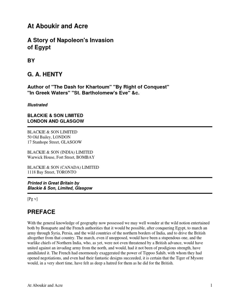 At Aboukir and AcreA Story of Napoleon's Invasion of Egypt by Henty, G ...