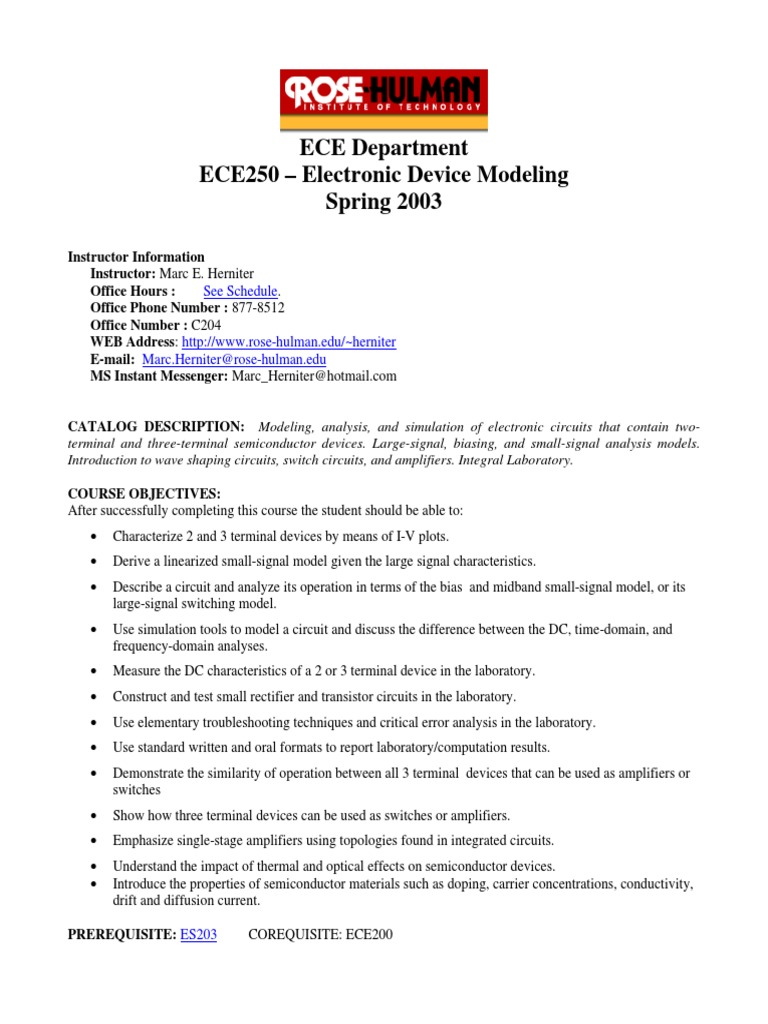 ECE 250 - First Day Handout | PDF | Bipolar Junction Transistor | Mosfet