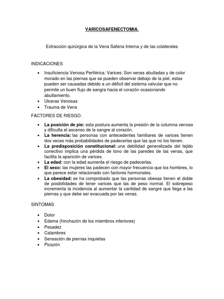 Técnica Quirúrgica de Safenectomía | PDF | Venas varicosas | Edema