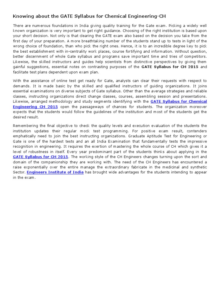 GATE Syllabus For CH-Chemical Engineering | PDF | Test (Assessment ...