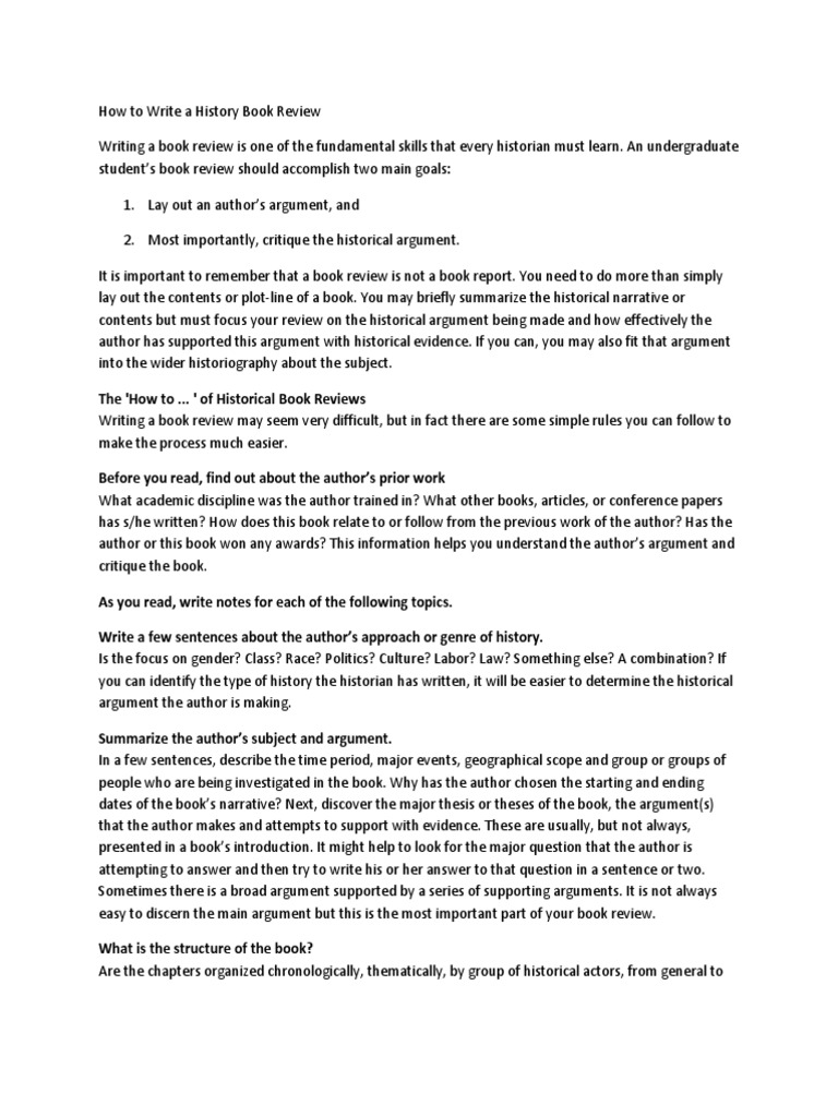 Writing a History Book Review Guide | PDF | Historian | Argument