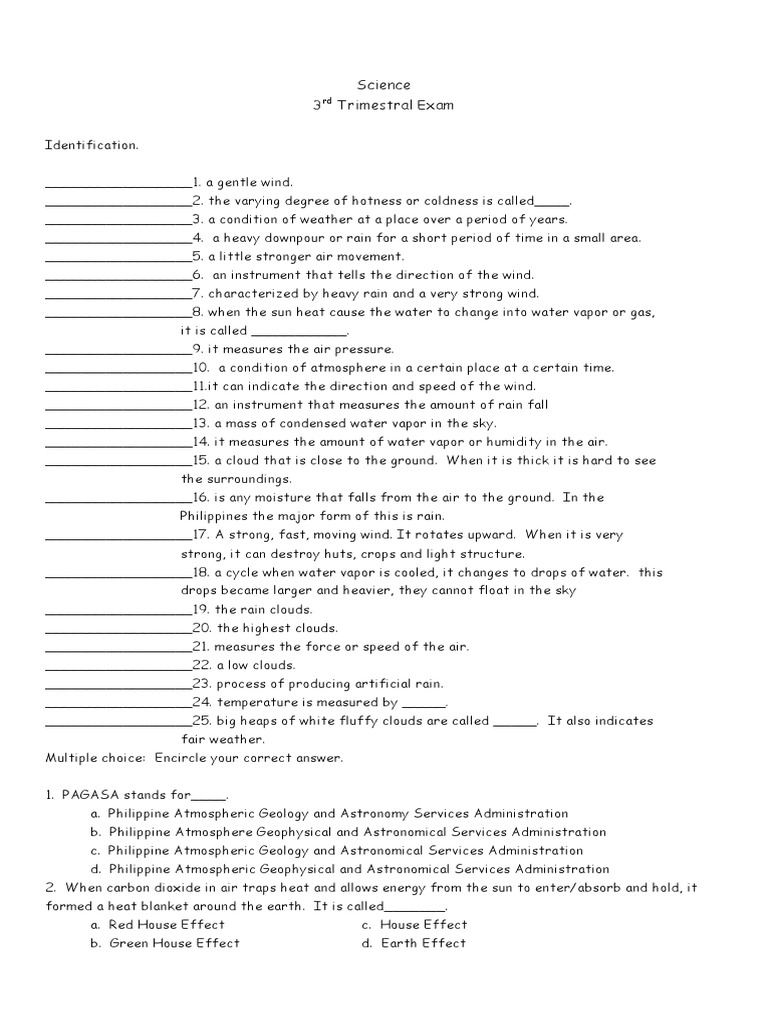 Science3 STC-QC 3rd Trimestral Exam | PDF | Atmosphere Of Earth | Rain