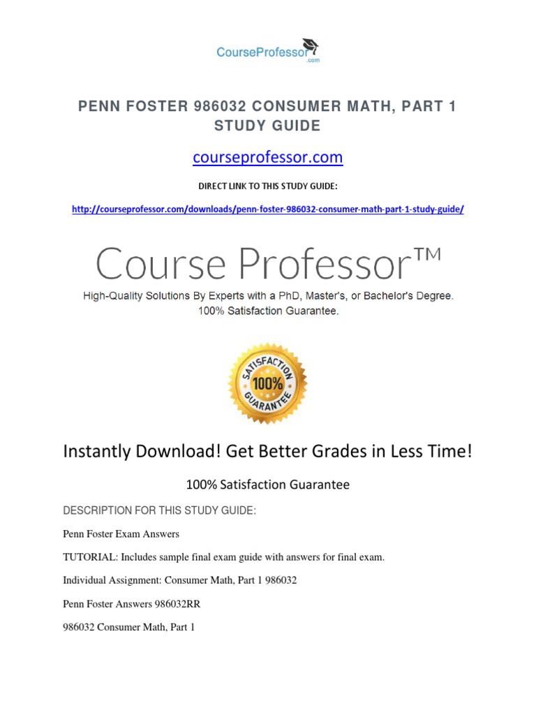 Penn Foster 986032 Consumer Math, Part 1 Study Guide | PDF | Fraction ...