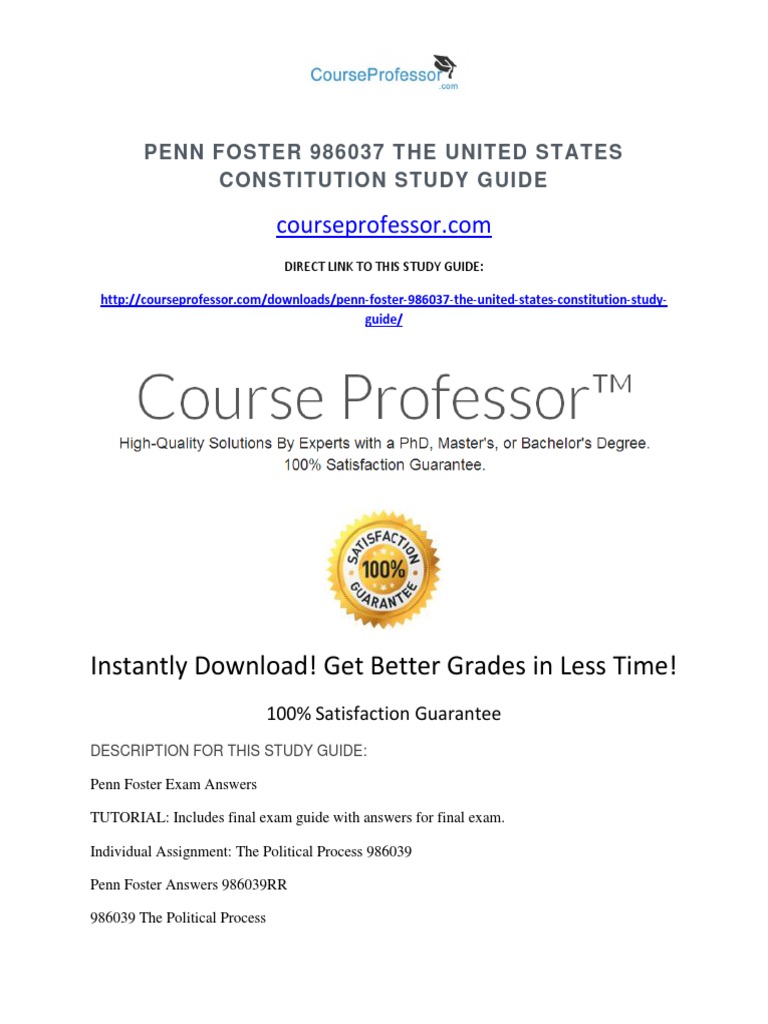 Penn Foster 986037 The United States Constitution Study Guide ...