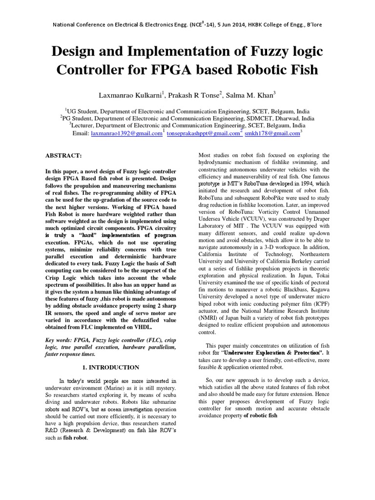 Design & Implementation of Fuzzy Controller For Fpga Based Robotic Fish. | PDF | Field ...