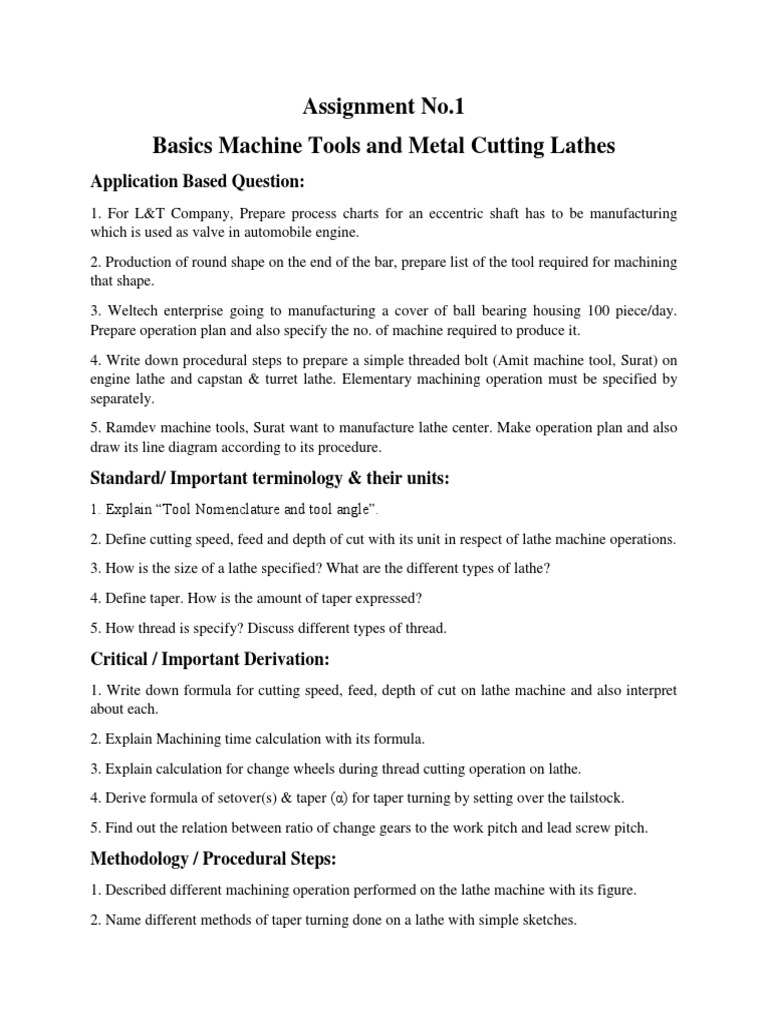 Assignment No 1 | PDF | Machining | Screw