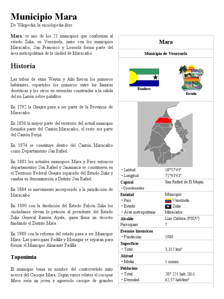Municipio Mara - Wikipedia, La Enciclopedia Libre | PDF | Venezuela
