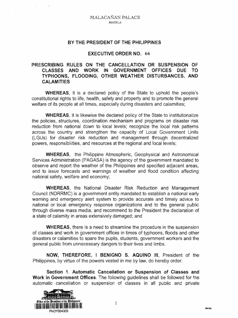 Executive Order No. 66 - Cancellation and Suspension of Classes and ...