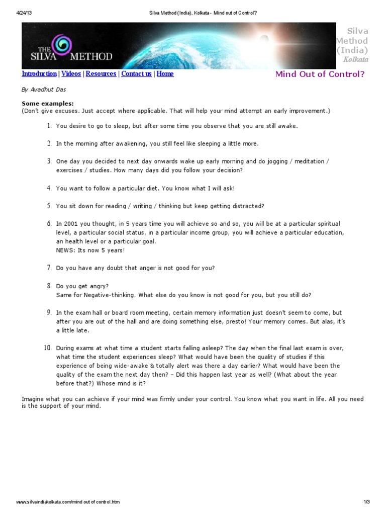 Taking Control of Your Mind: A Case for Learning Silva Method Self-Mind ...
