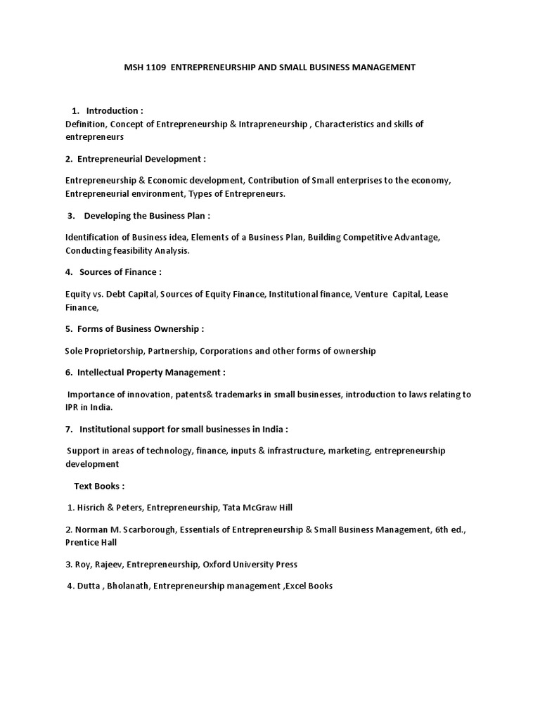 Entrepreneurship & Small Business Guide | PDF | Business