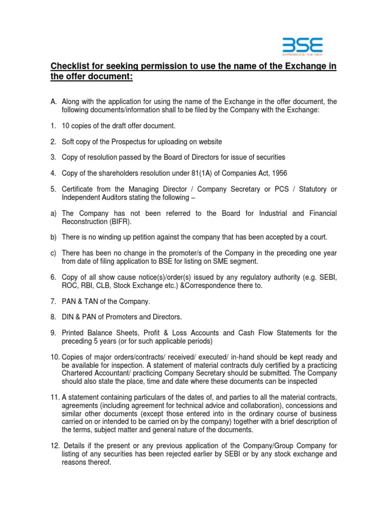 Checklist For Listing On SME Platform | PDF | Board Of Directors ...