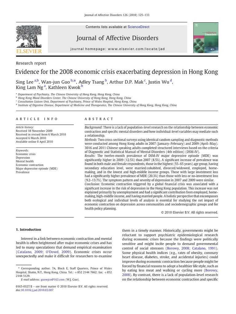 Evidence For The 2008 Economic Crisis Exacerbating Depression in Hong ...