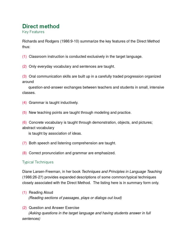 Direct Method: Key Features | PDF | Psychological Concepts | Pedagogy