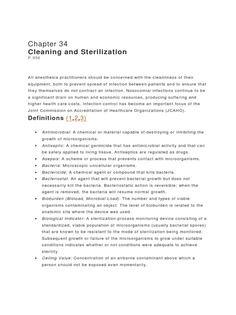 Chapter 34. Cleaning & Sterilization | PDF | Disinfectant | Chemical Substances