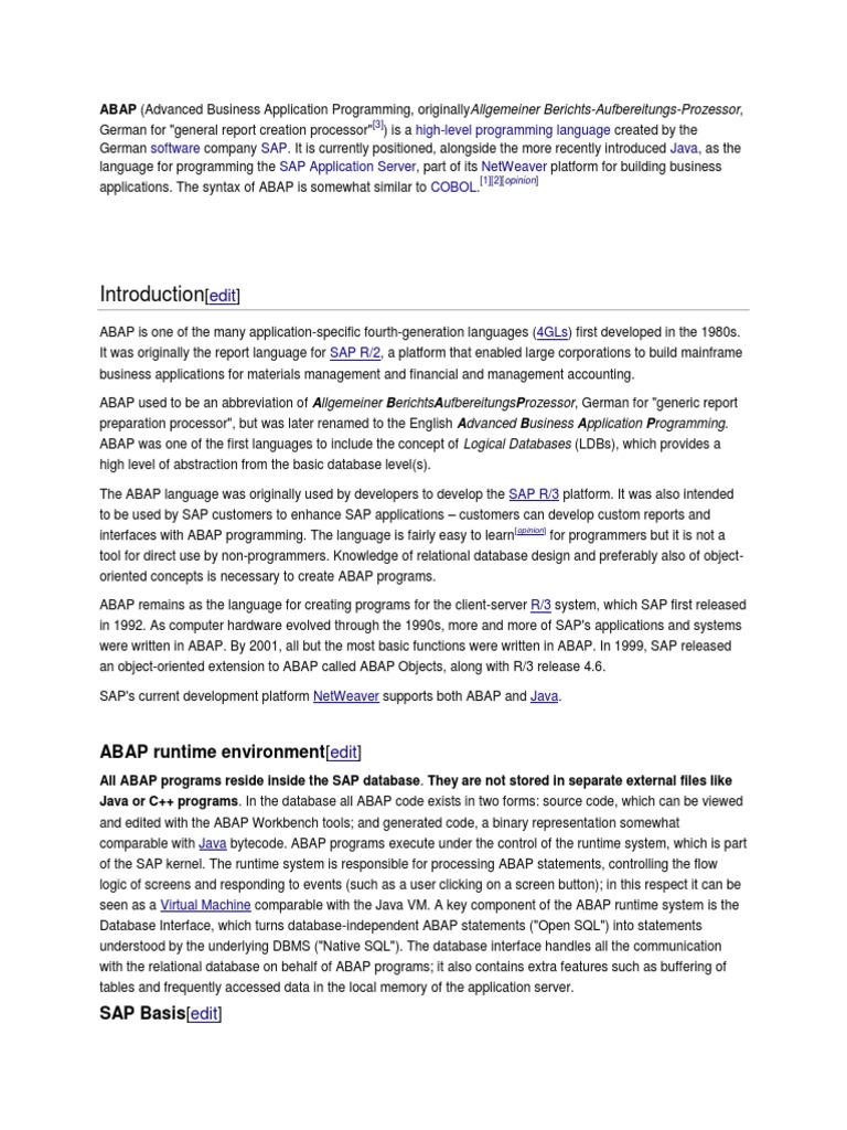 ABAP | PDF | Computer Science | Software