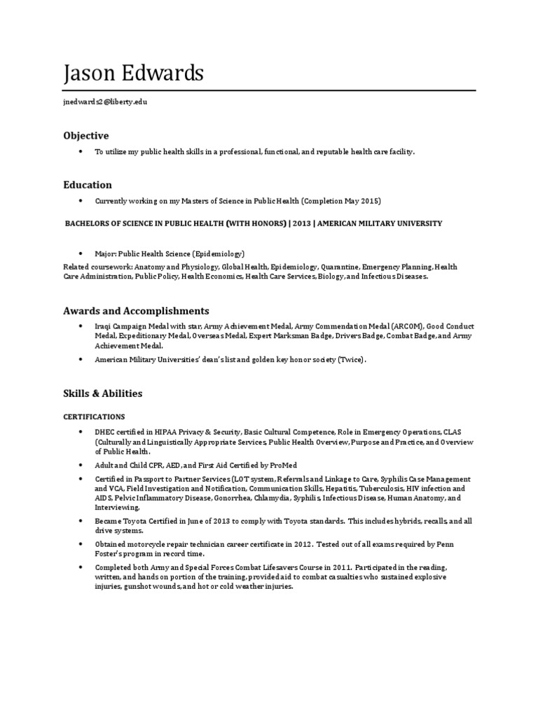 Full Public Health Resume | PDF | Public Health | Infection