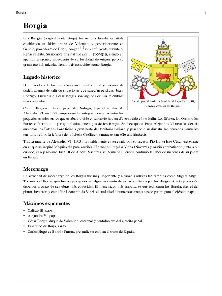 Historia de la familia Borgia | PDF | Casa de borgia | Papa