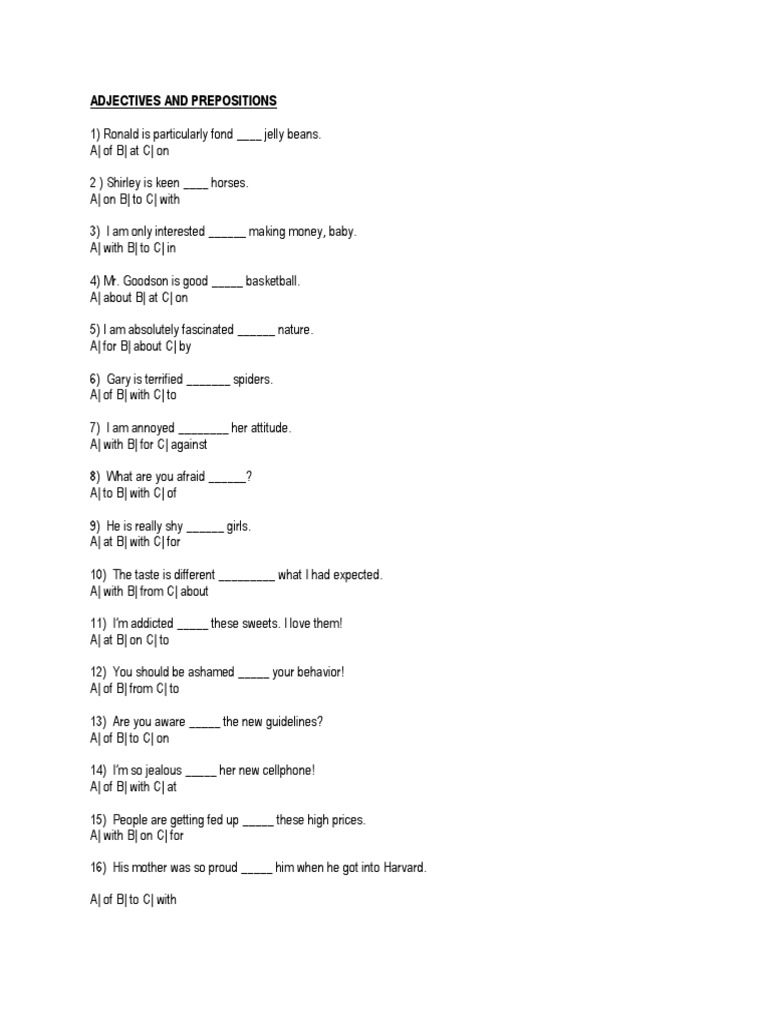 Adjectives and Prepositions | PDF