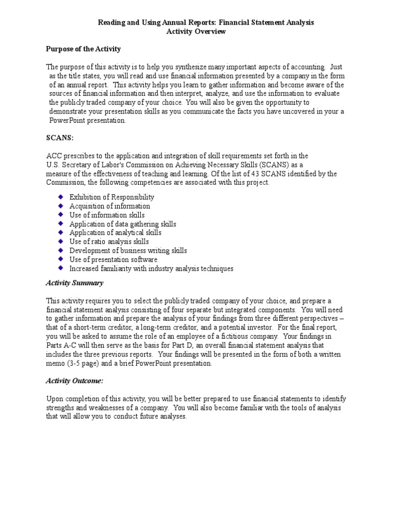 Annual Report Financial Analysis Guide | PDF | Memorandum | Financial ...