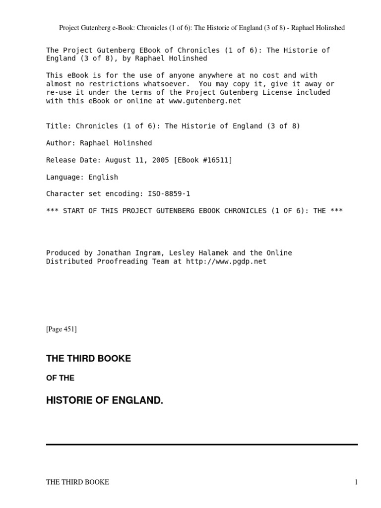 Chronicles (1 of 6) : The Historie of England (3 of 8) by Holinshed ...