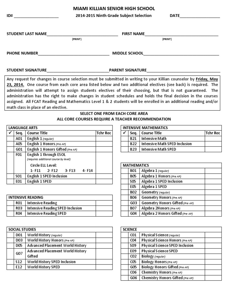 Subject Selection Sheet For Grade 09 | PDF | Advanced Placement | Cognition