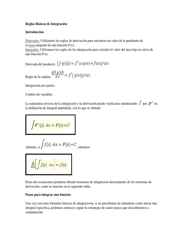 Reglas Básicas de Integración | PDF | Integral | Derivado