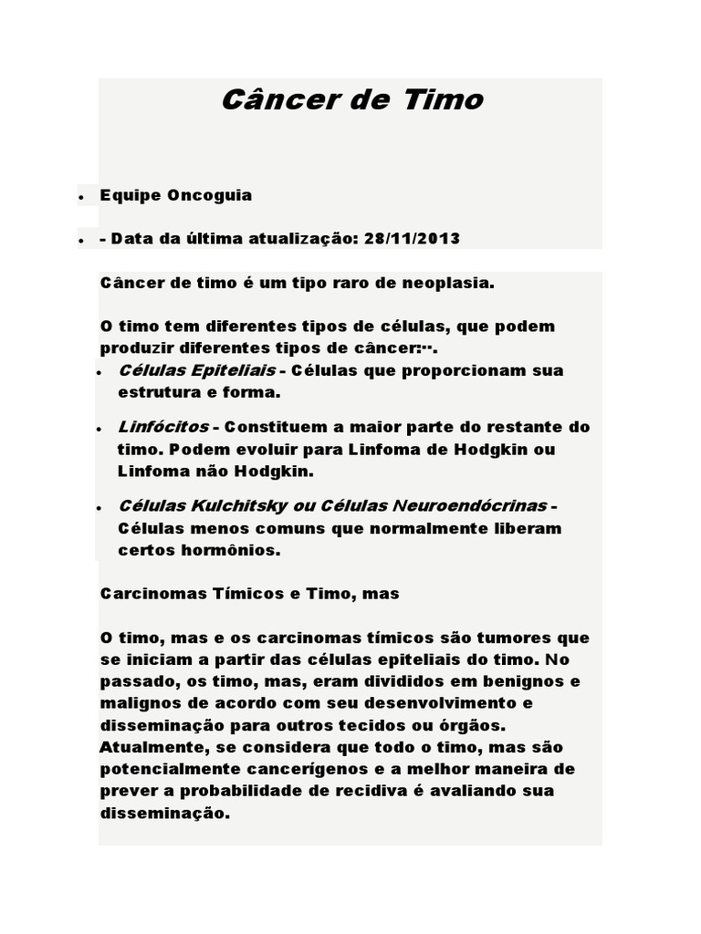 Câncer de Timo | PDF | Linfoma | Câncer