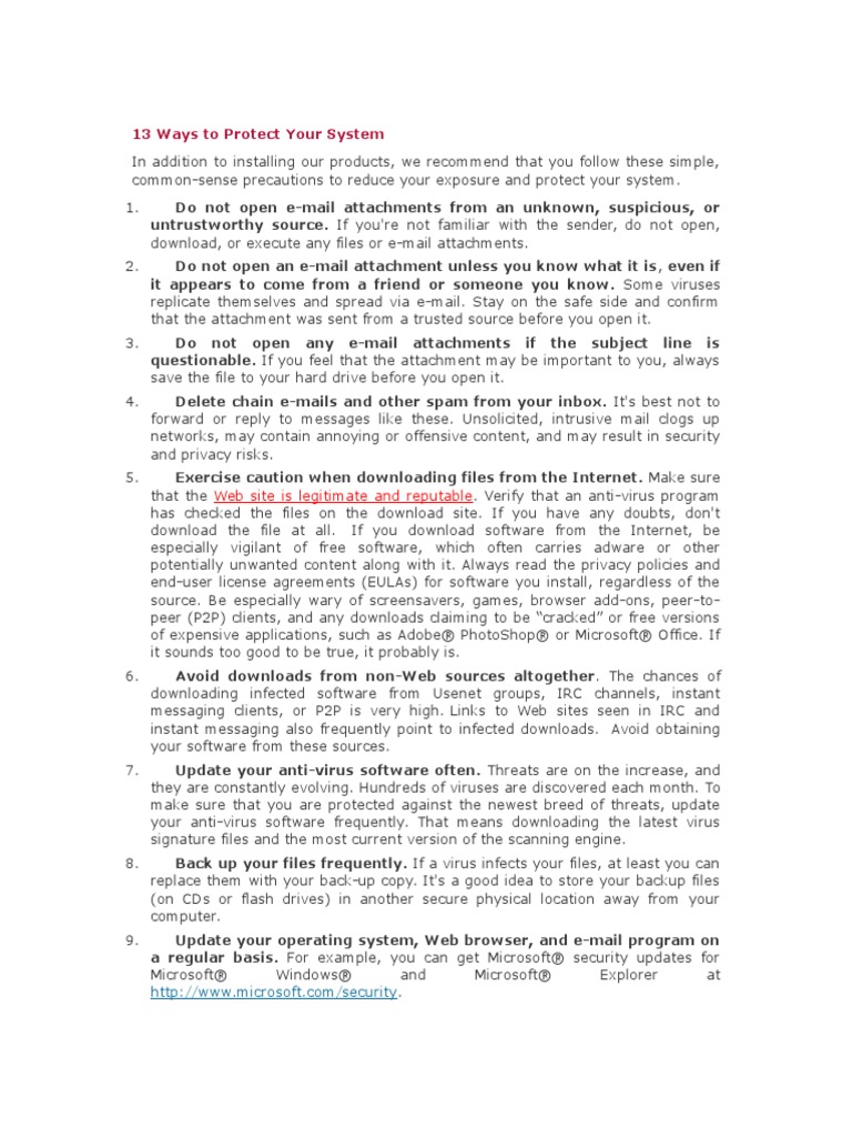 13 Ways To Protect Your System | PDF | Computer Virus | Email