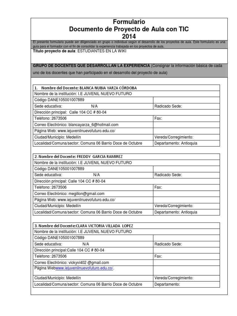 Formulario Proyectos de Aula Observaciones | PDF