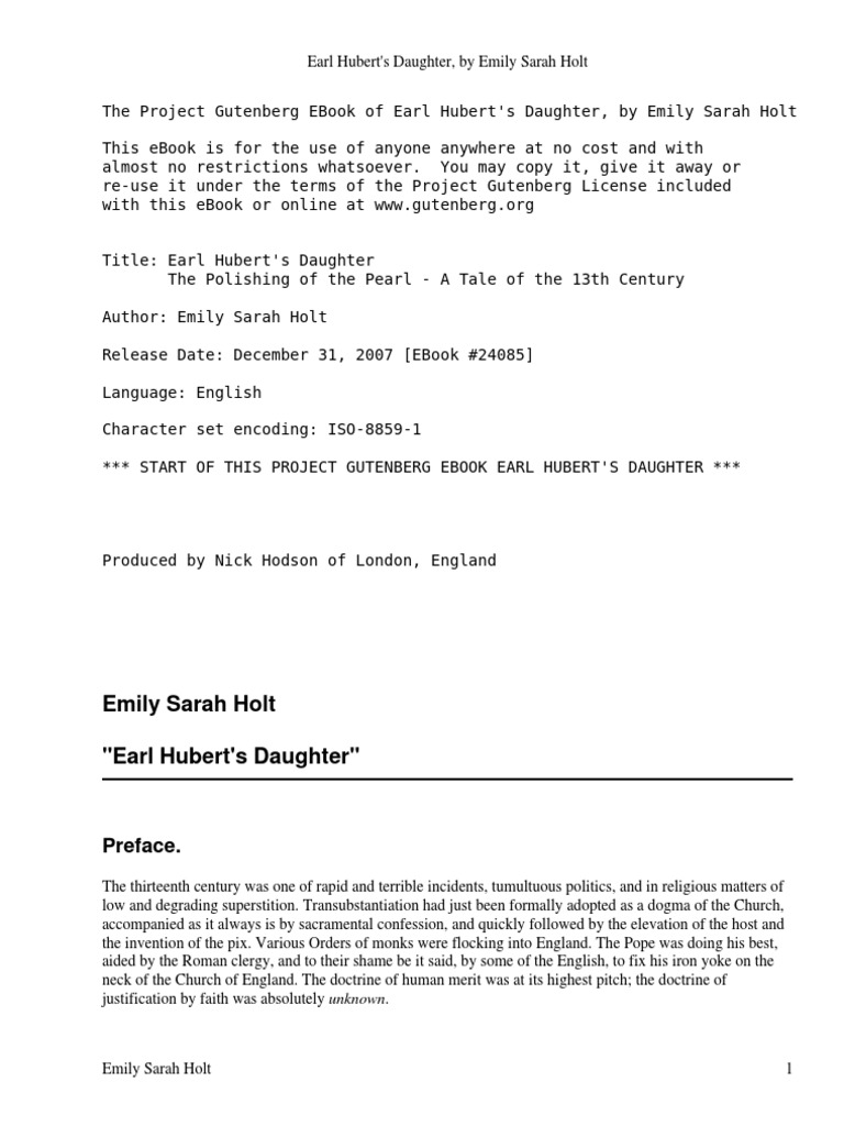 Emily Sarah Holt "Earl Hubert's Daughter": Preface | PDF | Pope ...