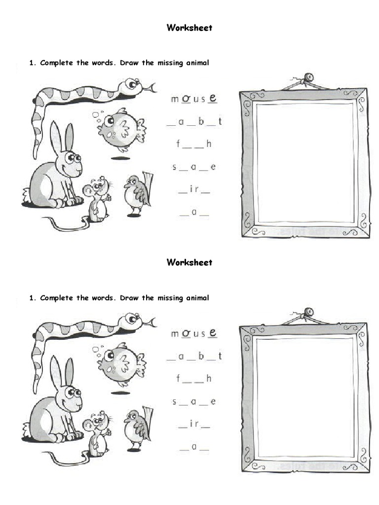 Worksheet: 1. Complete The Words. Draw The Missing Animal | PDF ...