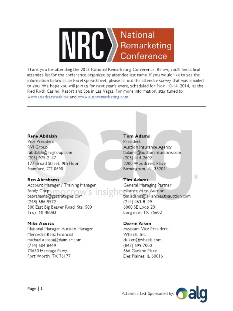 FINAL NRC Attendee List | PDF