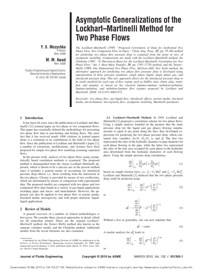 Asymptotic Generalizations of The Lockhart Martinelli Method For Two Phase Flows | PDF ...