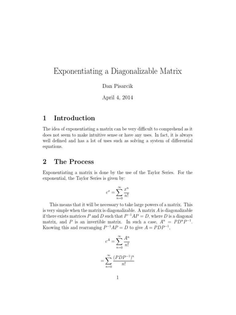 Exponentiating Diagonalizable Matrices | PDF