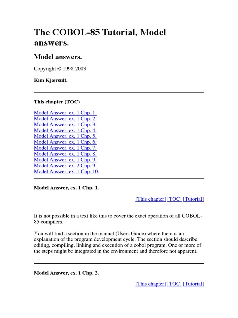 The Cobol 85 Tutorial Model Answers Pdf Inputoutput Software Engineering