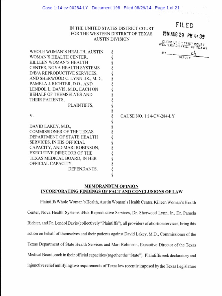HB 2 TX District Court Ruling | PDF | United States Law | Government
