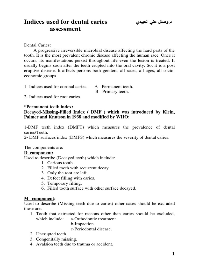 Dental Caries Indices Explained | PDF