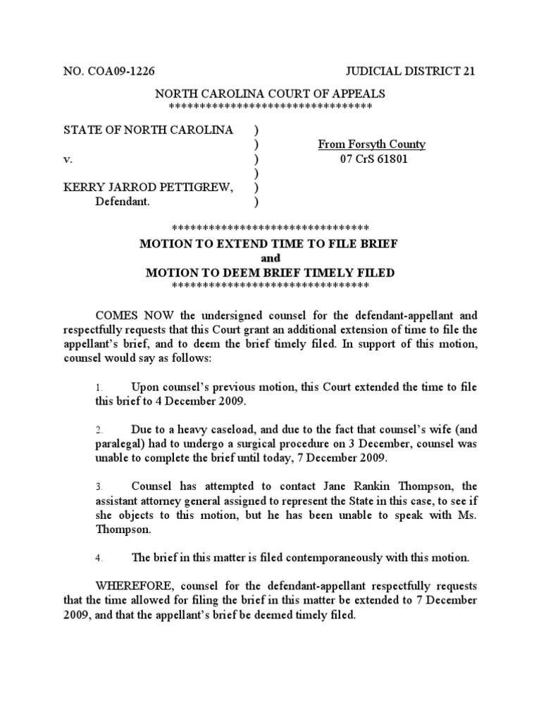 Motion To Deem Brief Timely Filed - Pettigrew | PDF | Virtue | Social ...