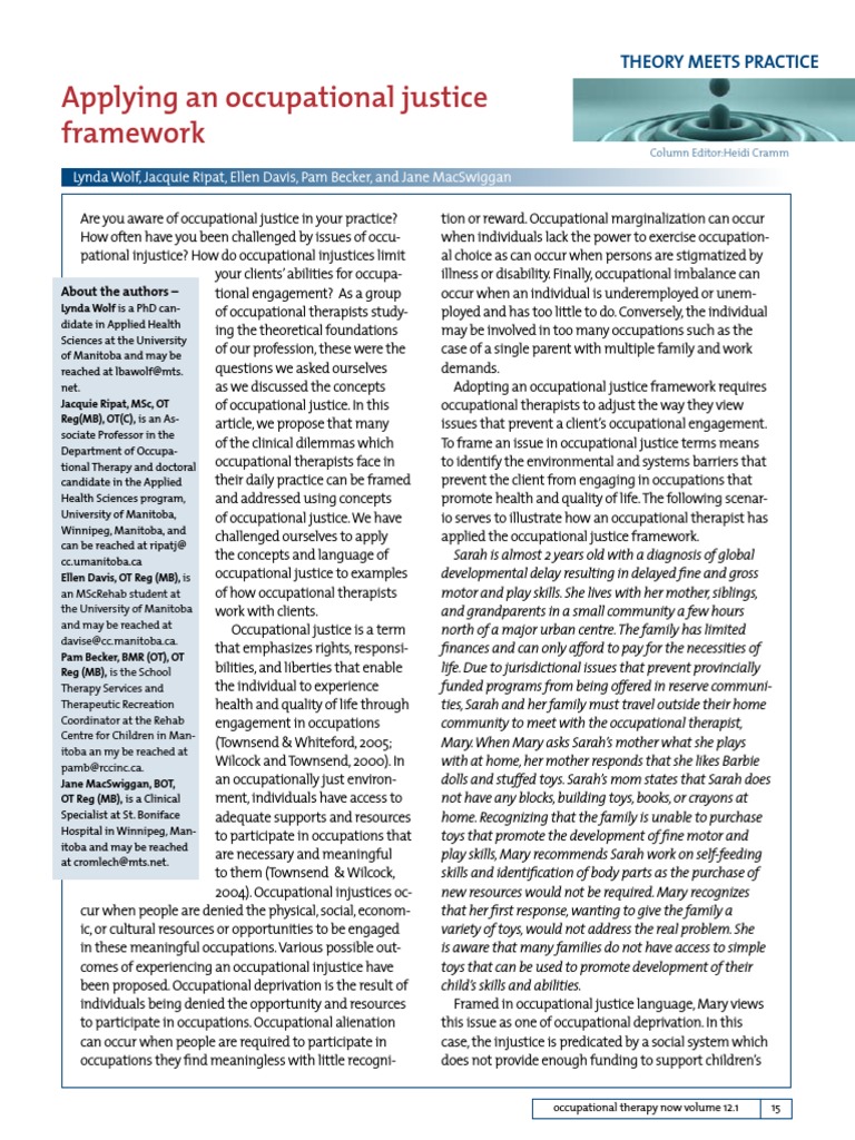 Applying An Occupational Justice Framework | PDF | Wellness