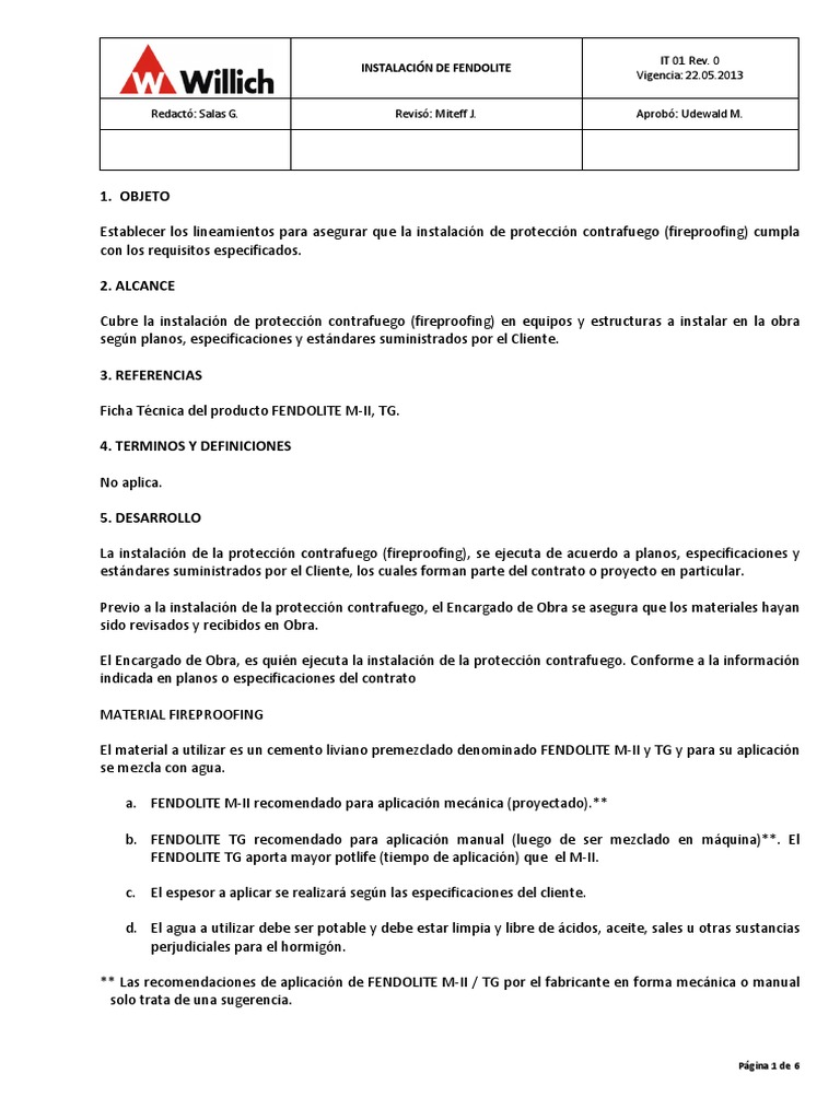 Instalación de protección contra incendios Fendolite M-II | PDF ...