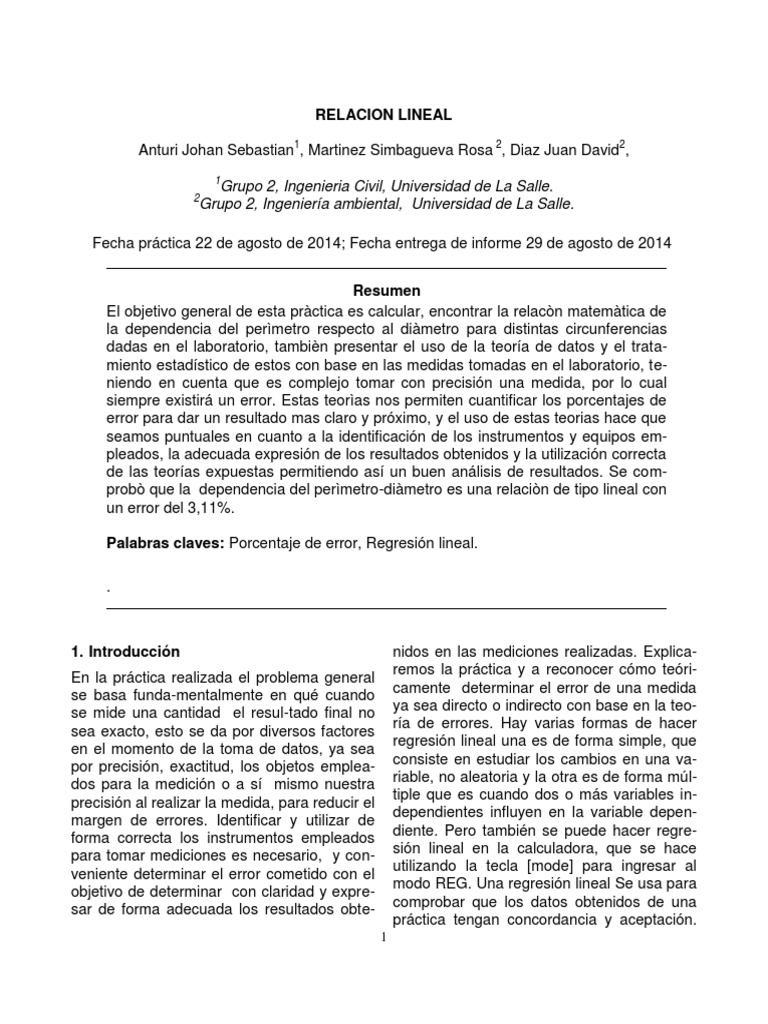Relacion Lineal | Medición | Física y matemáticas