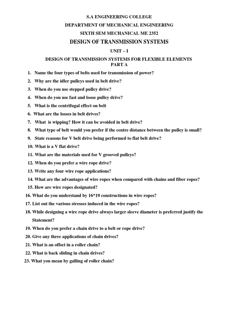 ME2352-DTS Question Bank | PDF | Gear | Belt (Mechanical)