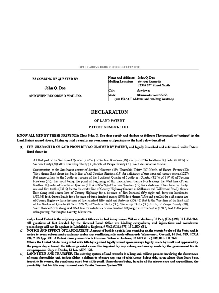 Land Land Patent - Declaration (19291) | PDF