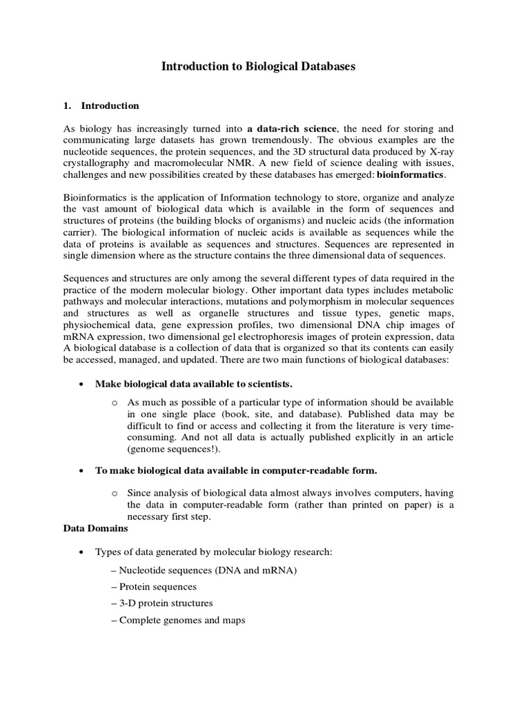 Introduction To Biological Databases | PDF | Biomolecular Structure ...