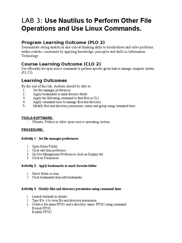 LAB 3 Jun2014 Chmod Chown CHGRP | PDF | Sudo | Directory (Computing)
