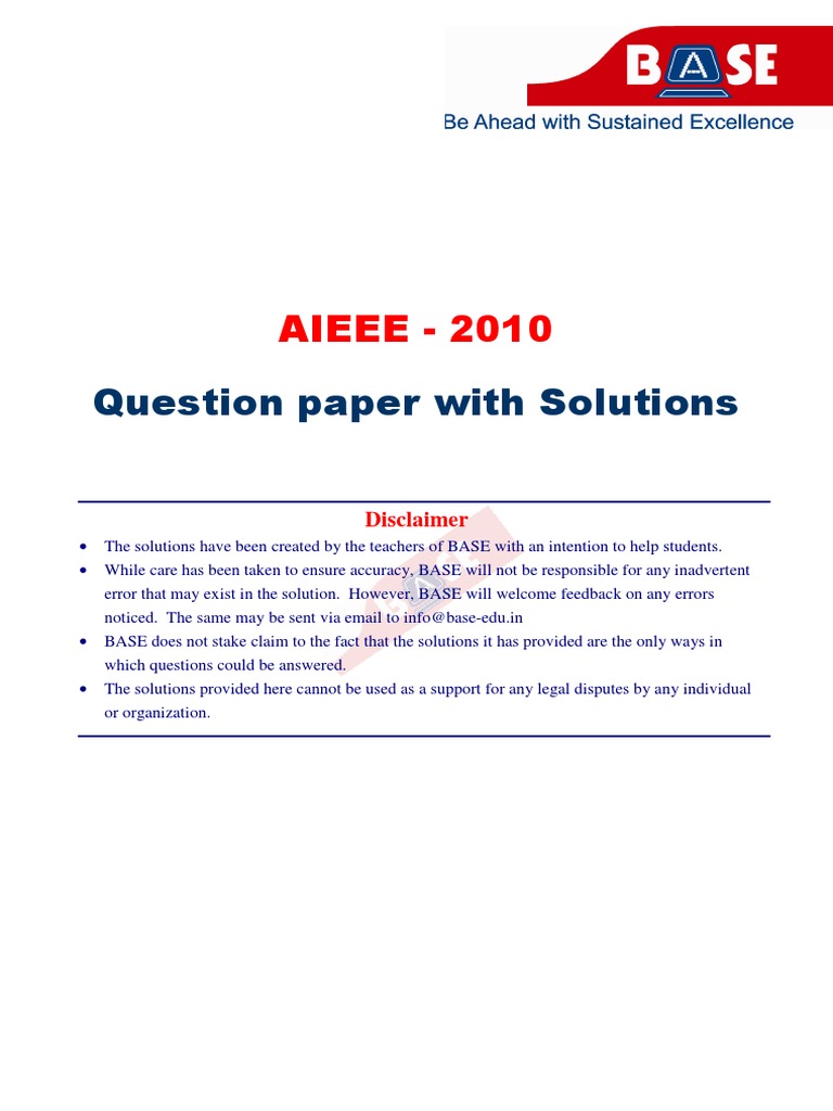 Aieee 2010 Paper Solutions Download Free Pdf Radiation Chemistry